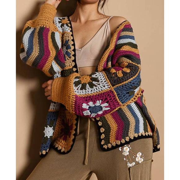 POL | Sweaters | New Pol Granny Square Cardigan In Multi Color | Poshmark
